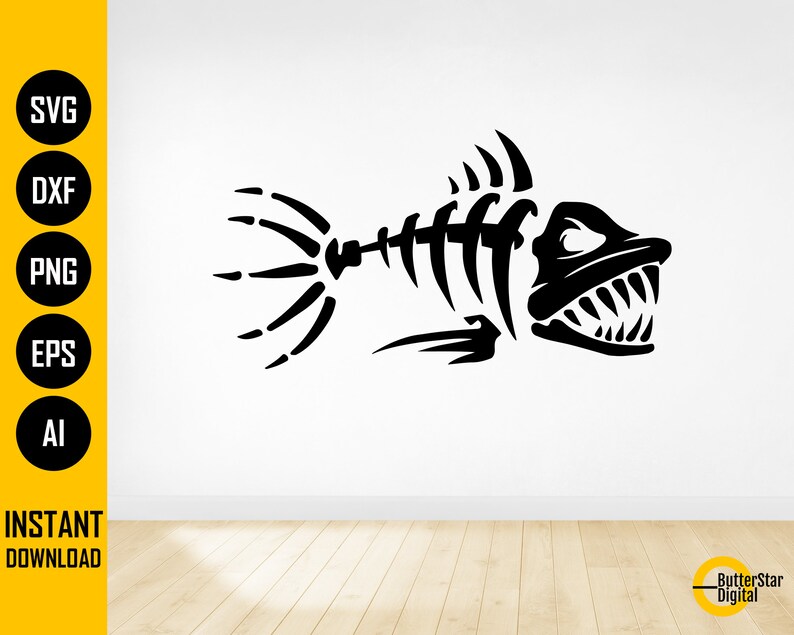 Fish Skeleton SVG Fishbone SVG Fishing T-shirt Stencil - Etsy