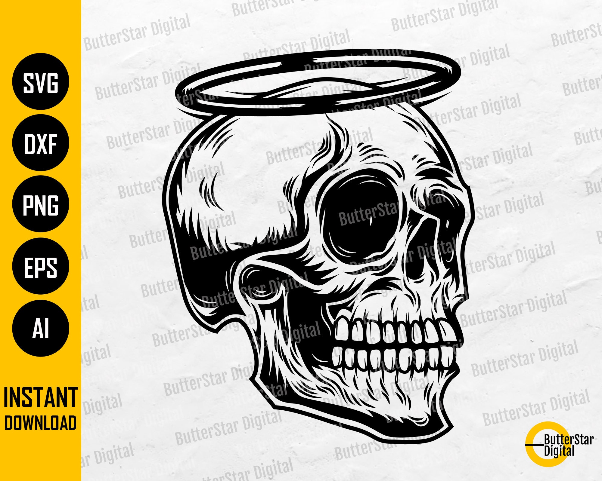 Skull With Halo SVG | Angel SVG | Skeleton SVG | Gothic T-shirt Decal ...