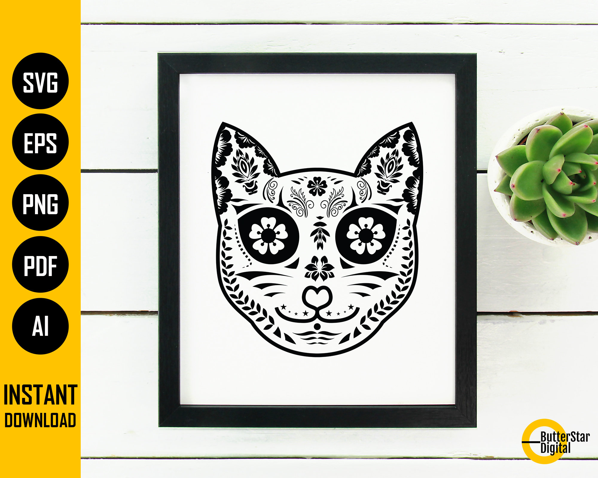 Sugar Skull Cat SVG Day of the Dead Dia De Los Muertos - Etsy