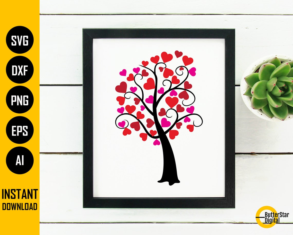 Hearts Tree SVG Cute Heart Leaves Gift Card Shirt Decor Wall | Etsy