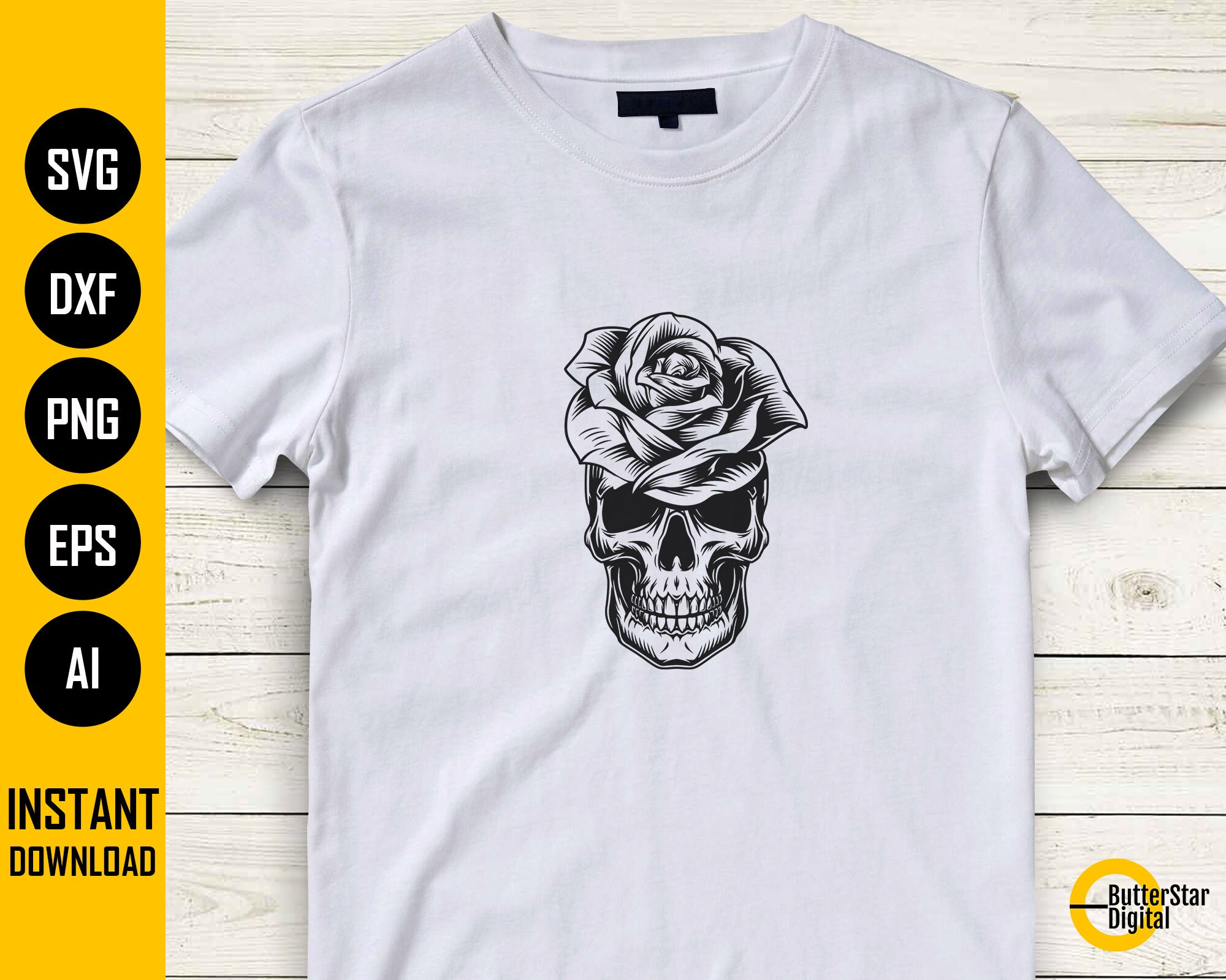 Skull Rose SVG | Dead Skeleton Flower SVG | Gothic Love Decal Shirt ...