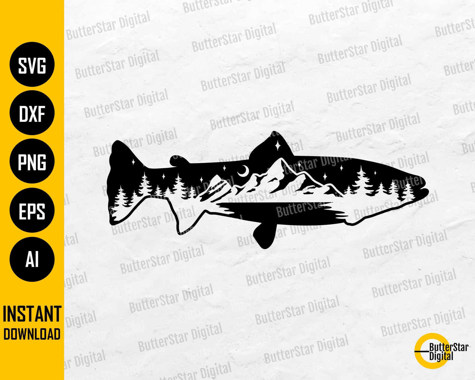 Fish and Trees SVG | Trout SVG | Salmon SVG | Mountains Svg | Cricut ...