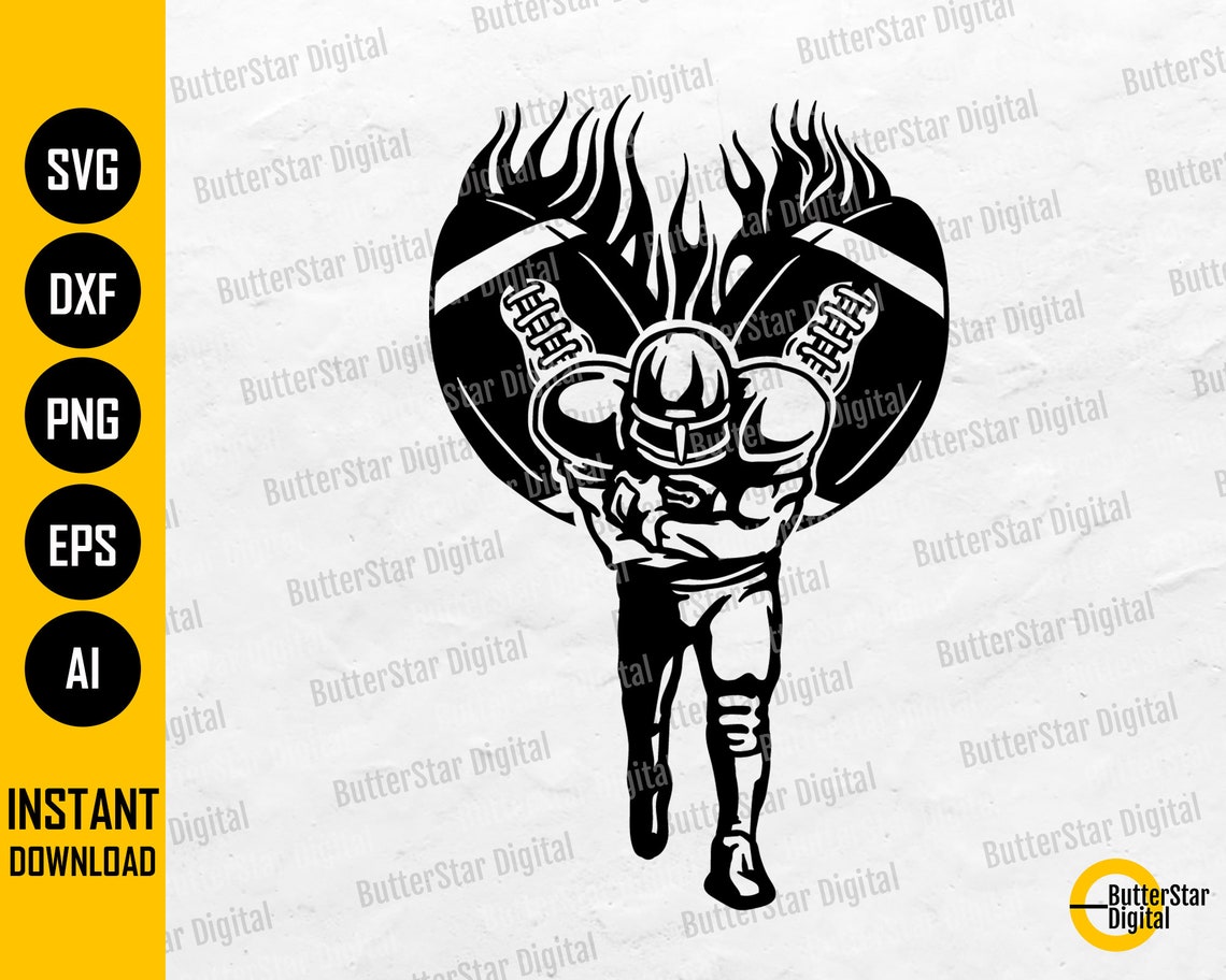 Football Player Run SVG | Flaming Football T-shirt Decal Sticker ...