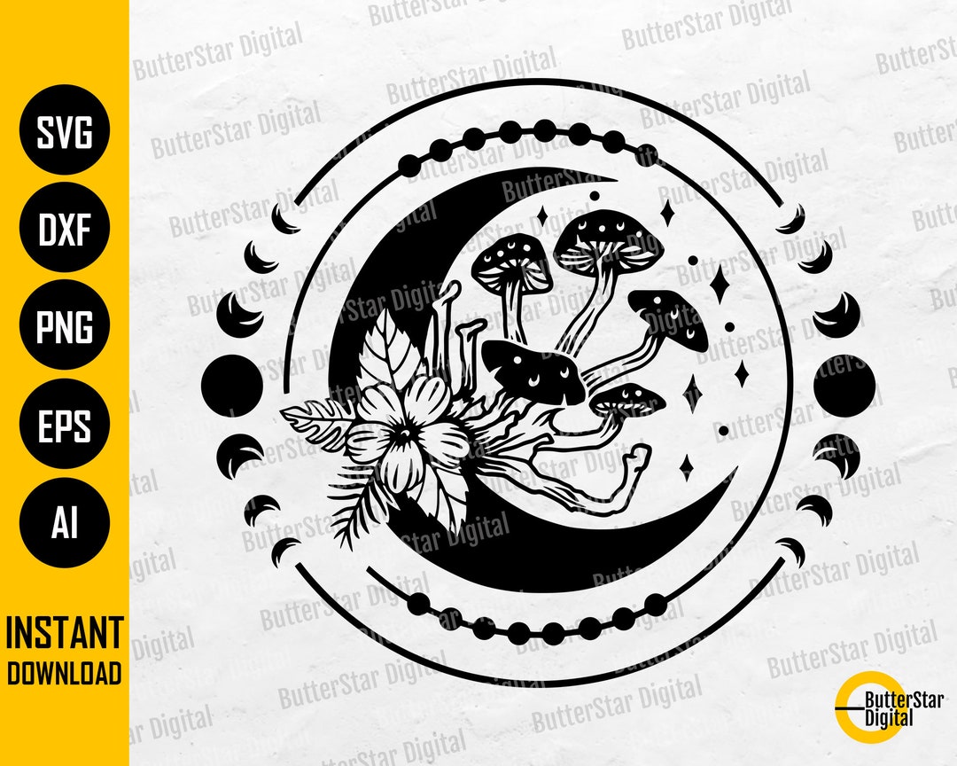 Moon and Mushrooms SVG | Celestial SVG | Mystical SVG | Cricut Cutting ...