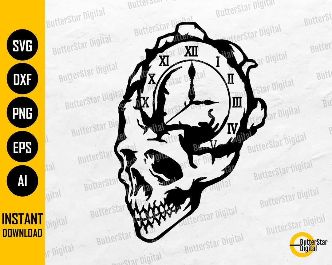 Skull Clock SVG | Time SVG | Goth Wall Art Decal Tattoo T-shirt Sticker ...