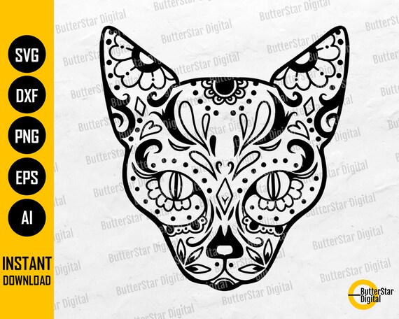 Day of the Dead Cat SVG Sugar Skull Animal SVG Dia De Los | Etsy