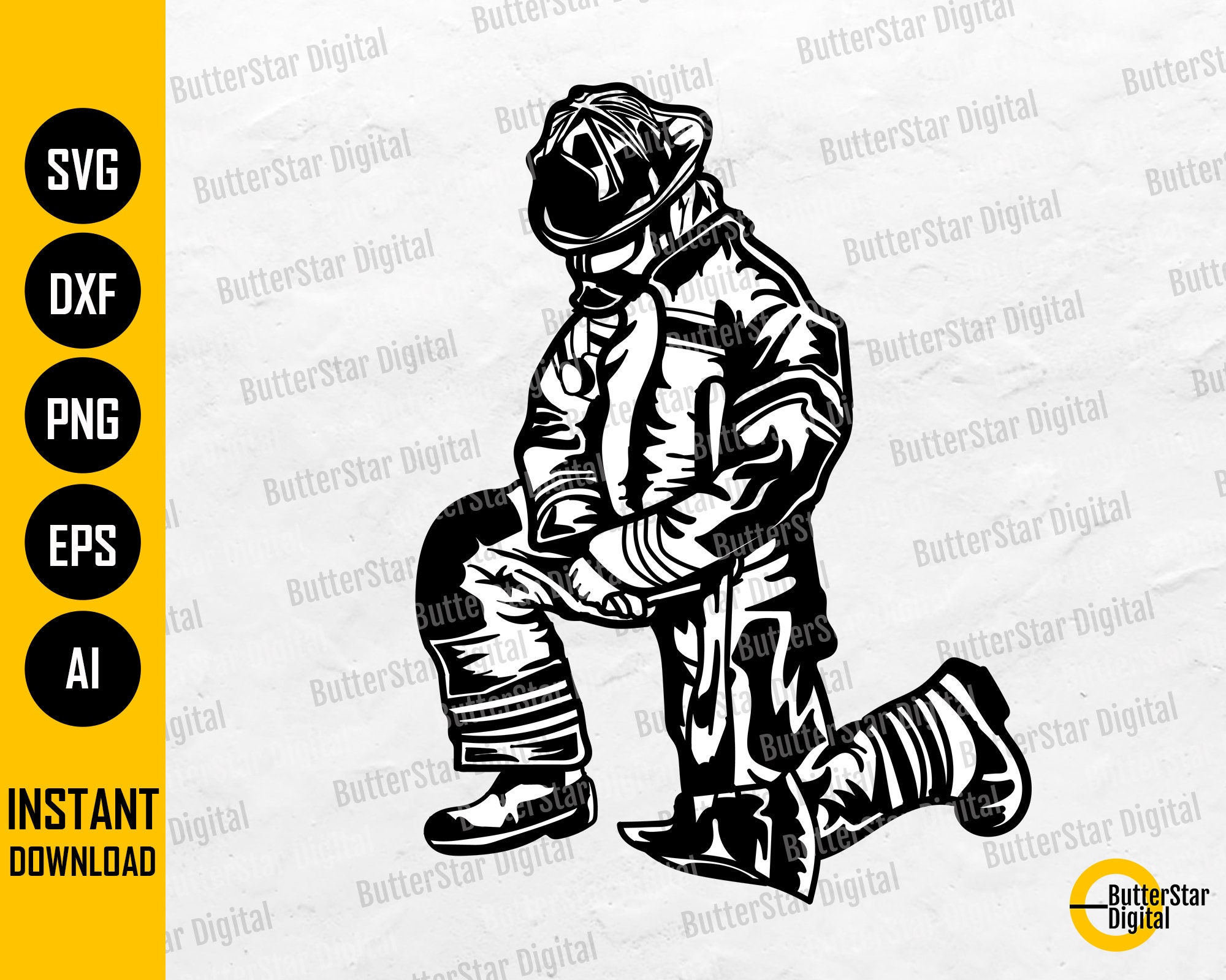 Firefighter Kneeling SVG | Fallen Fireman Tribute SVG | Fire Fighter ...