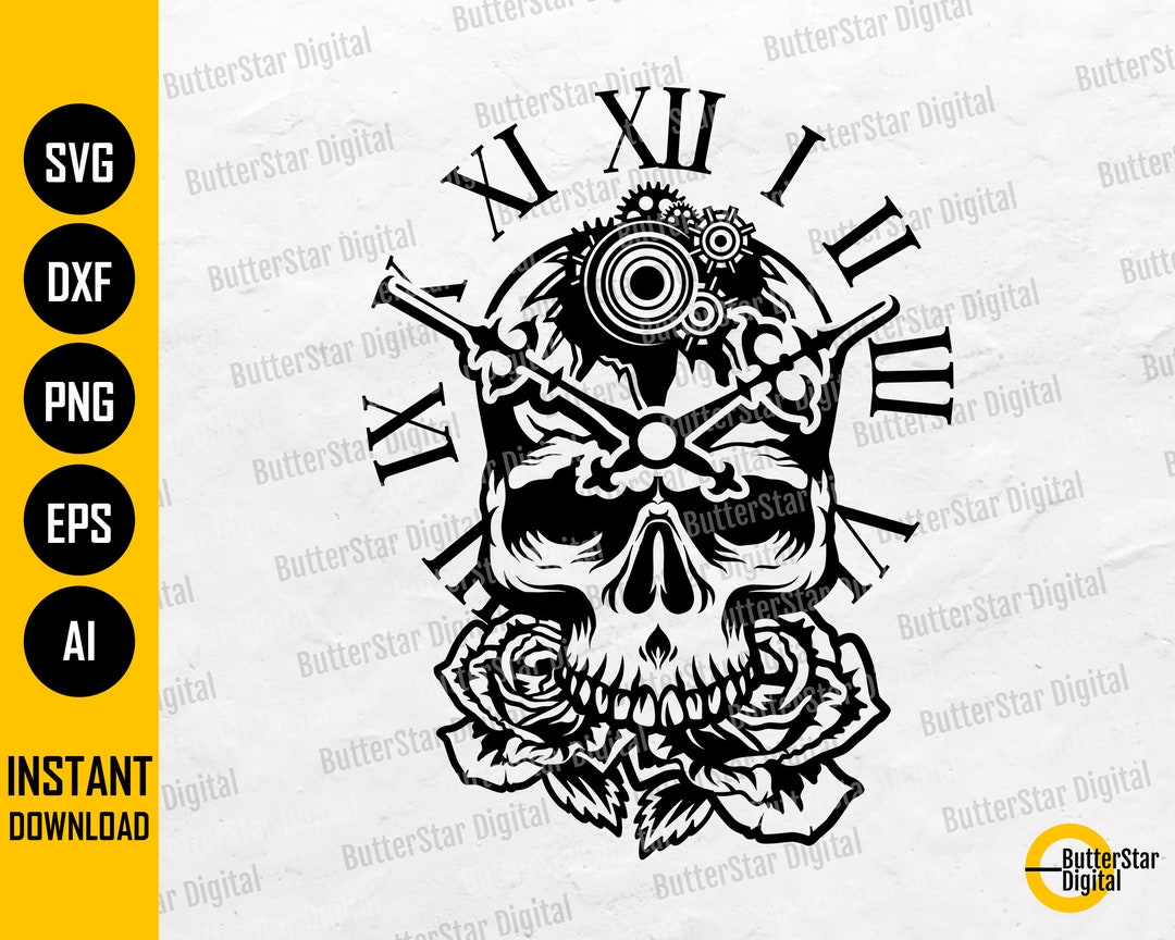 Skull Clock SVG | Time SVG | Gothic Wall Art Decal Decor T-shirt ...