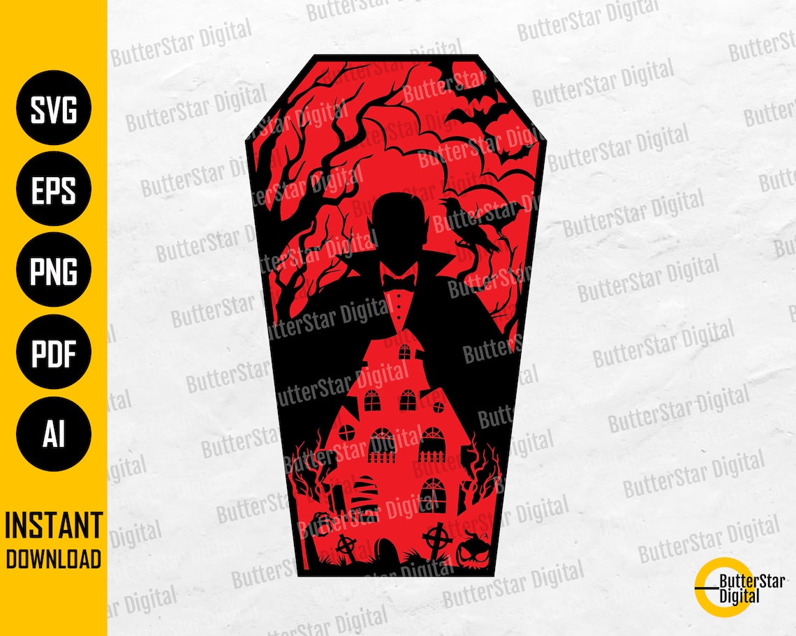 Vampire Coffin SVG | Halloween Casket Decor | Home Wall Monster Decal ...