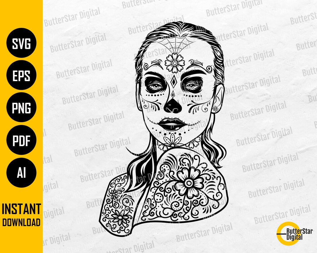 Day of the Dead Girl SVG Sugar Skull Woman Dia De Los Muertos Cricut ...