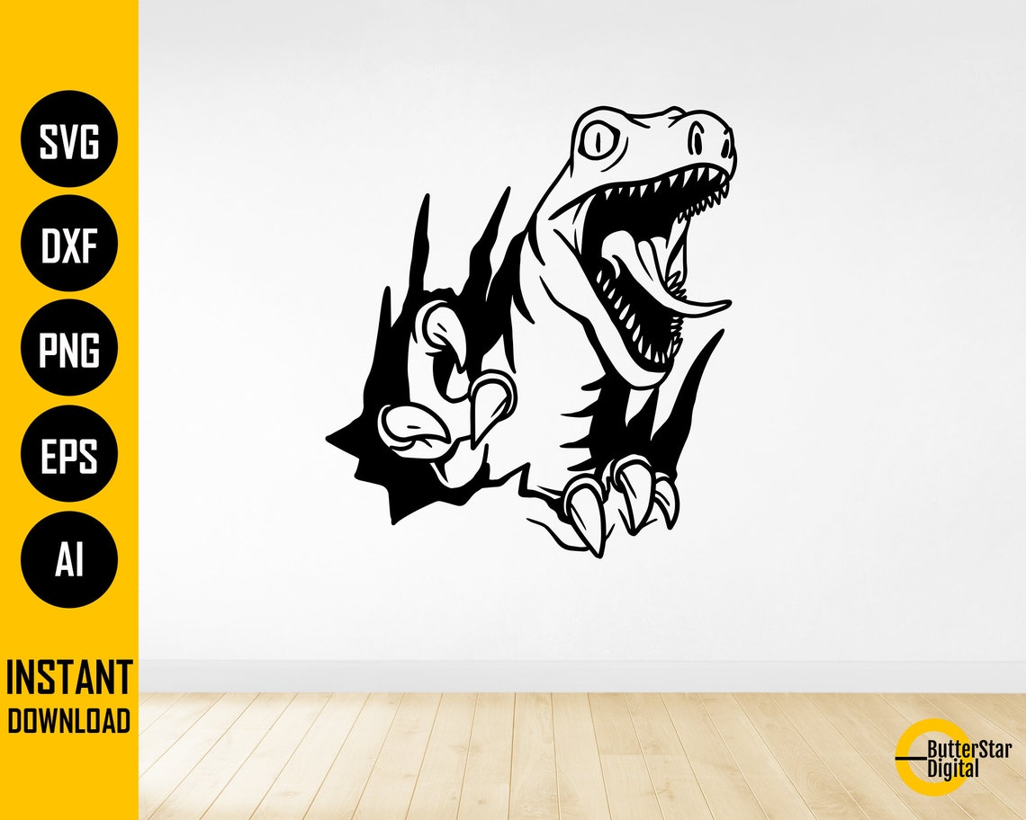Raptor in the Wall SVG | Velociraptor SVG | Dinosaur Decals Wall Art ...