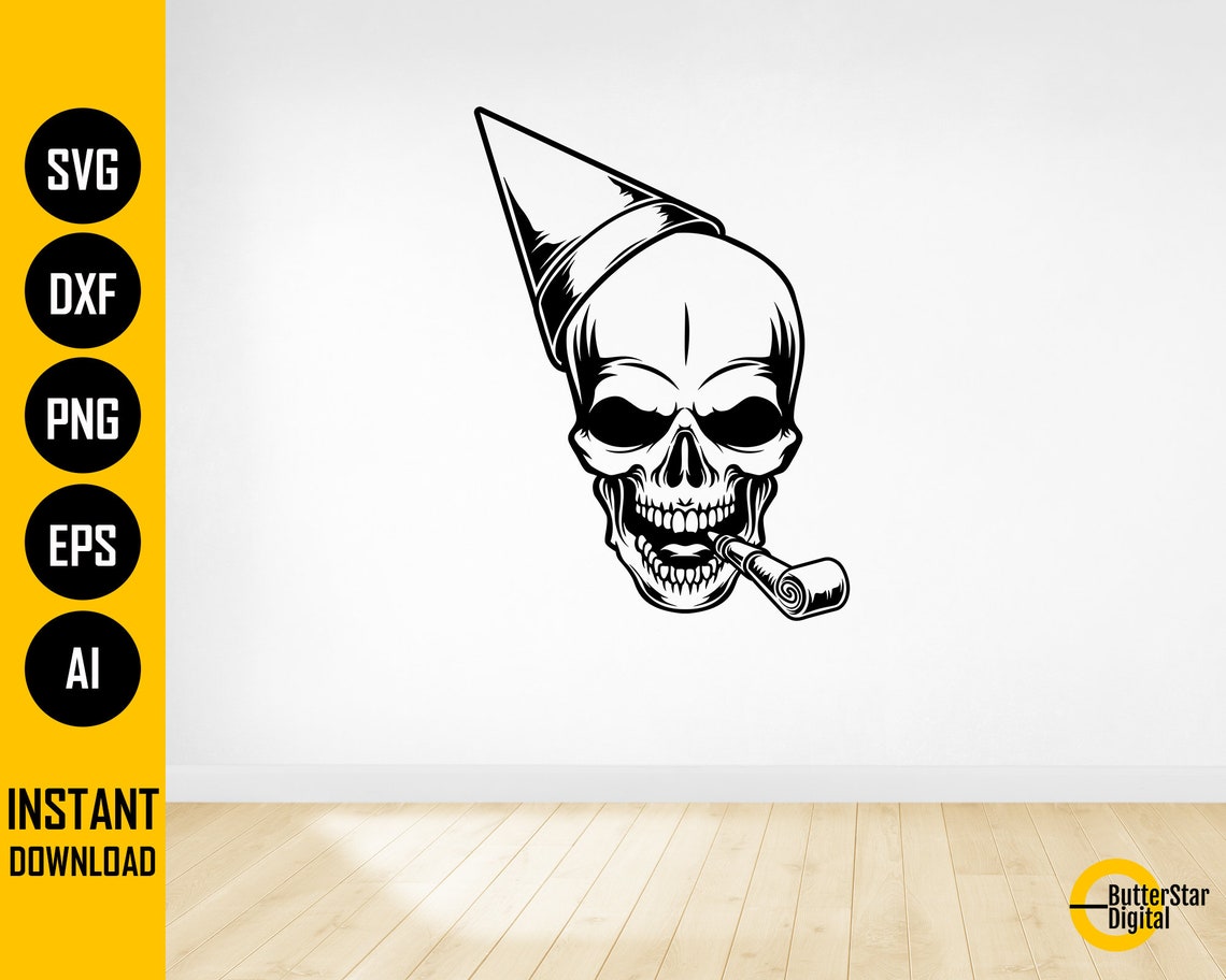 Party Hat Skull SVG | Skull With Party Horn SVG | Skeleton T-shirt ...