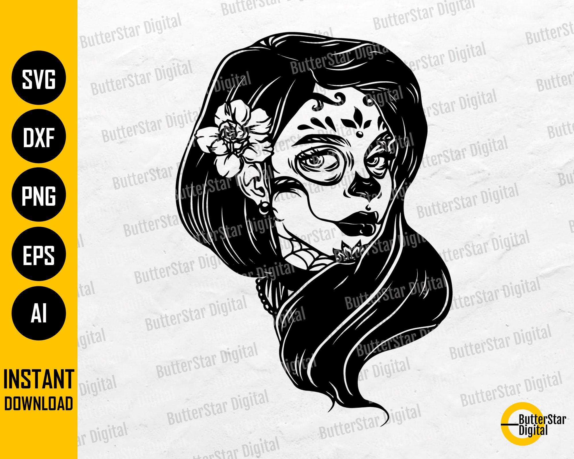 Sugar Skull Woman SVG / Calavera SVG / Catrina SVG / Mexican | Etsy México