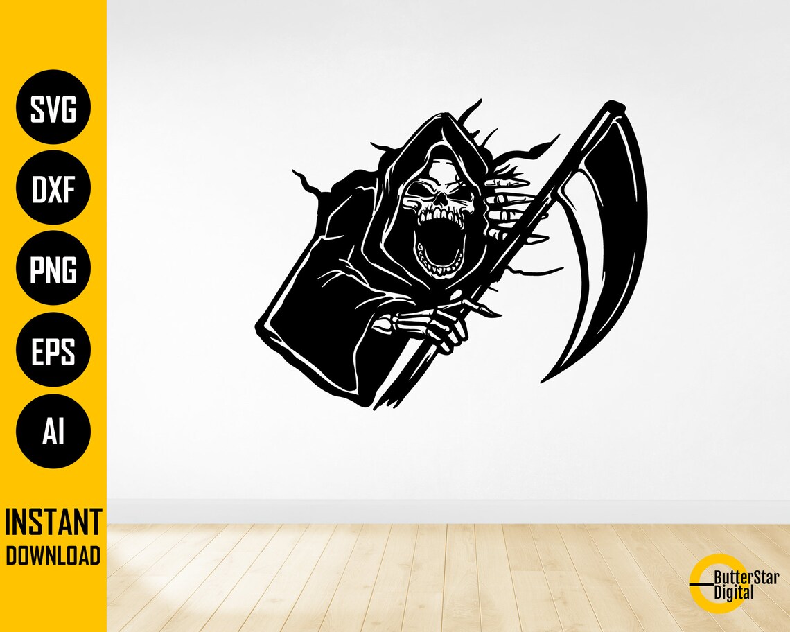 Grim Reaper Coming Out of Wall SVG | Horror SVG | Gothic Decal Wall Art ...