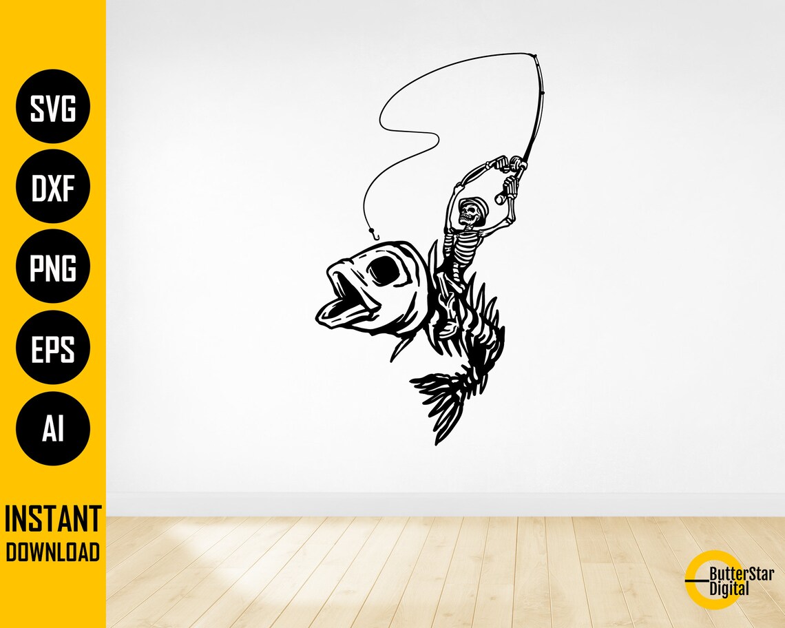Fisherman Riding Fish Skeleton SVG Funny Fishing SVG T-shirt - Etsy
