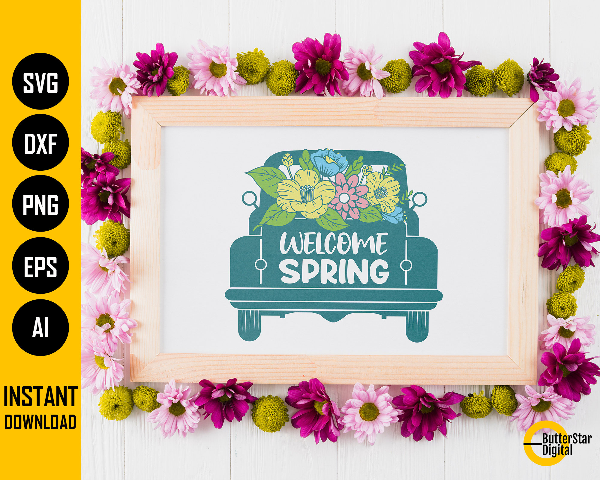 Spring Farm Truck SVG | Welcome Spring SVG | Flowers T-shirt Sign Decor ...