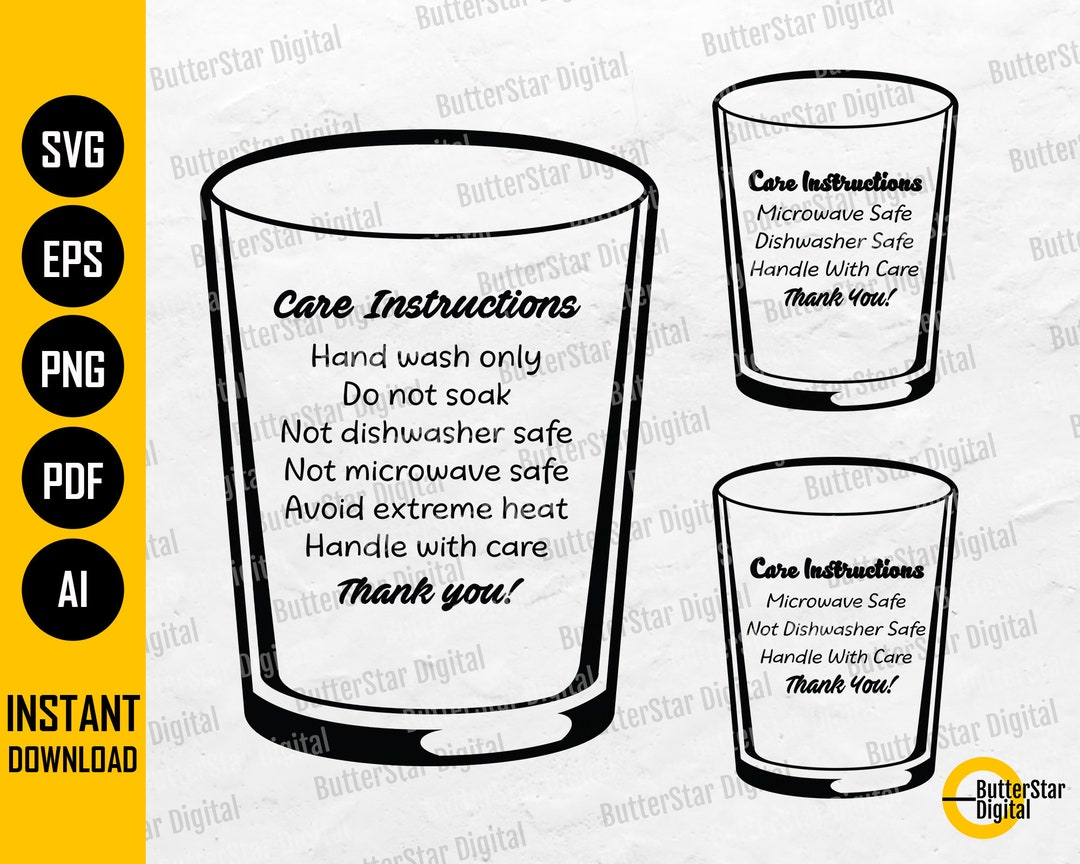 Glass Care Card Svg Printable Tag Maintenance Instructions Cricut Cutting File Silhouette