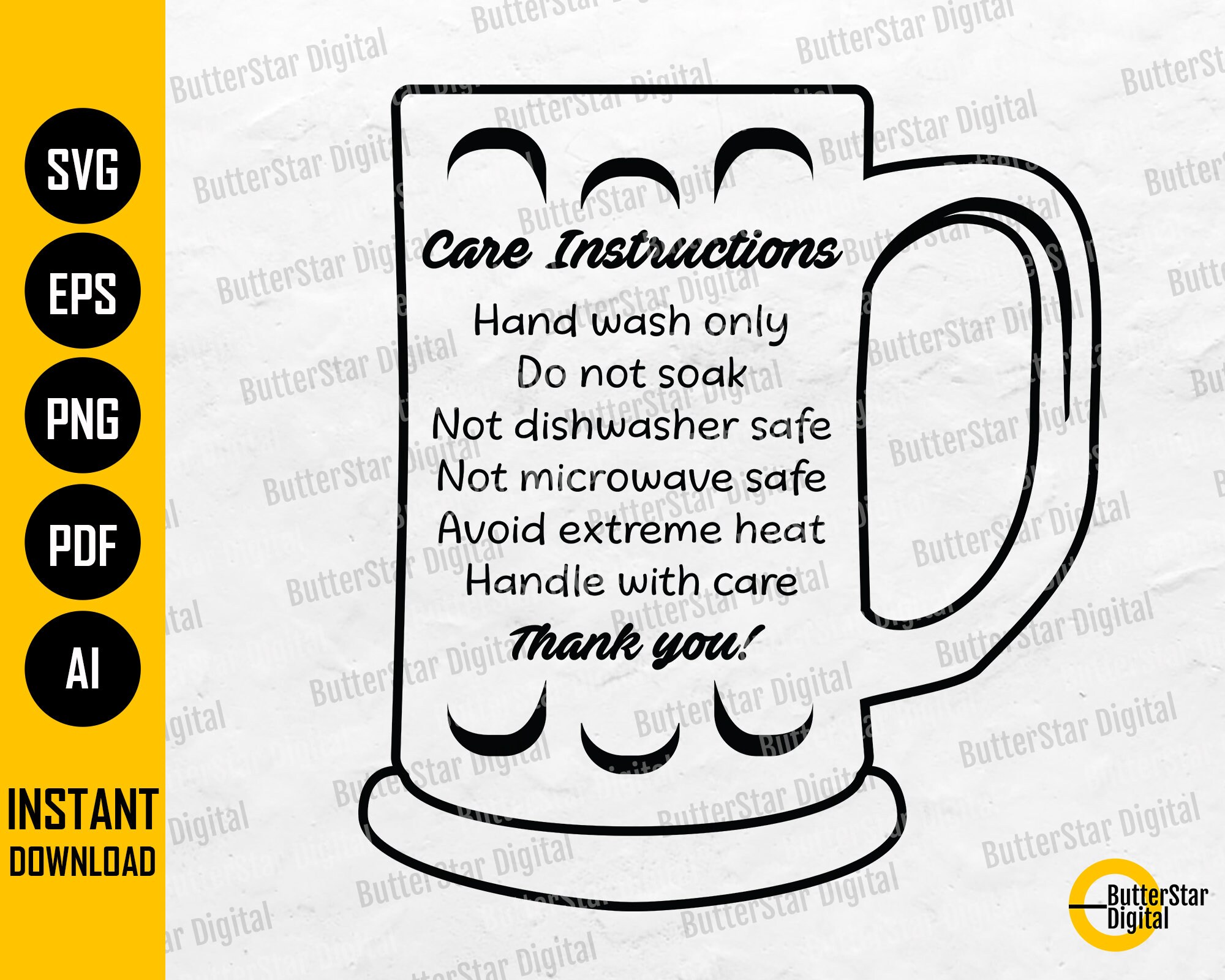 Beer and Coffee Mugs Care Card SVG Printable Maintenance - Etsy