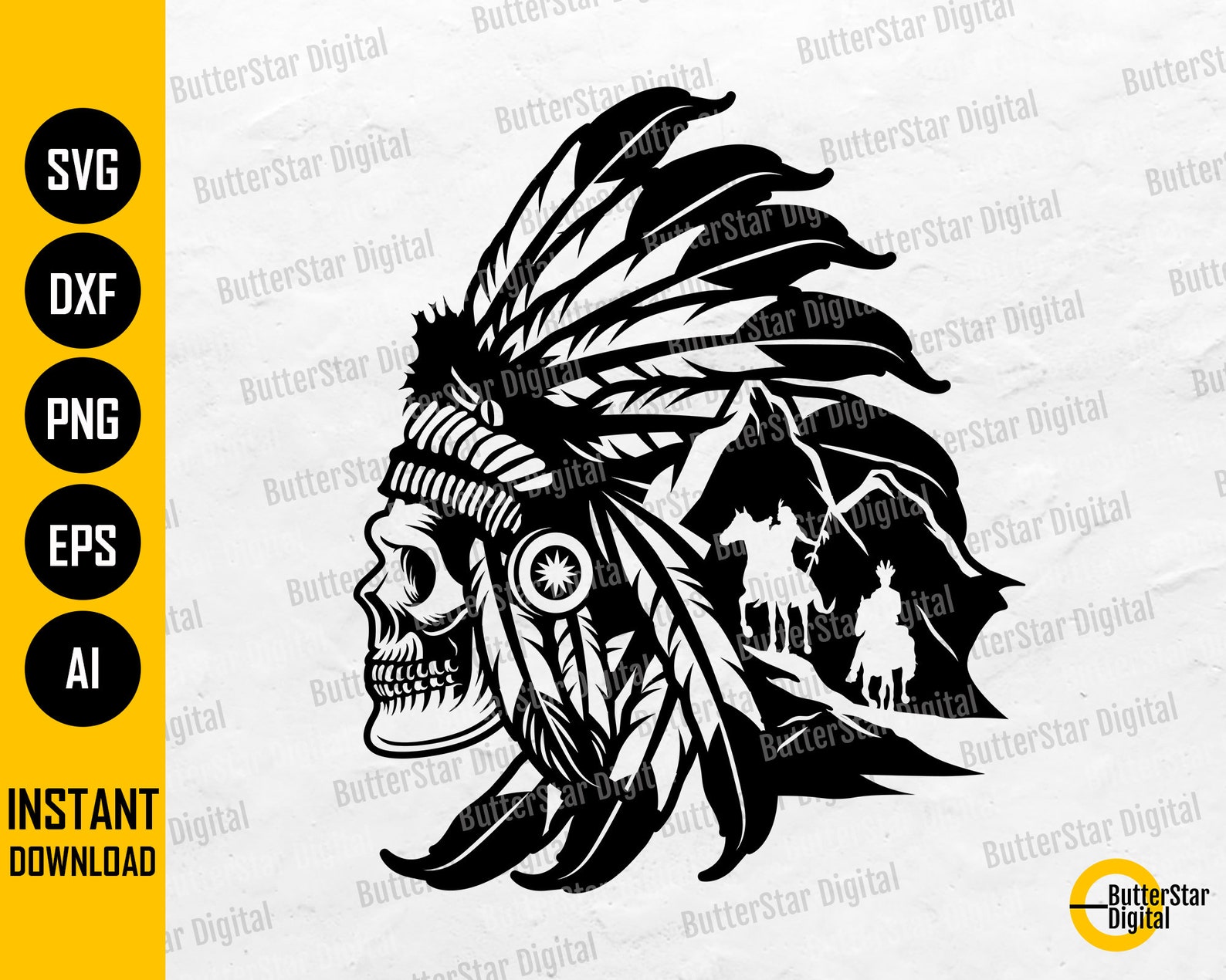 Indian Skull SVG Village Chief Head Dress Feathers Tribe - Etsy