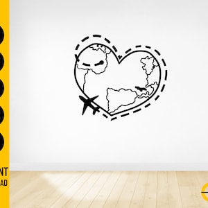 Airplane Heart SVG | World Travel SVG | Traveler T-shirt Sticker Decal ...