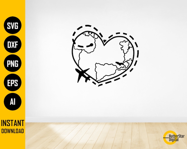 Airplane Heart SVG | World Travel SVG | Traveler T-shirt Sticker Decal ...