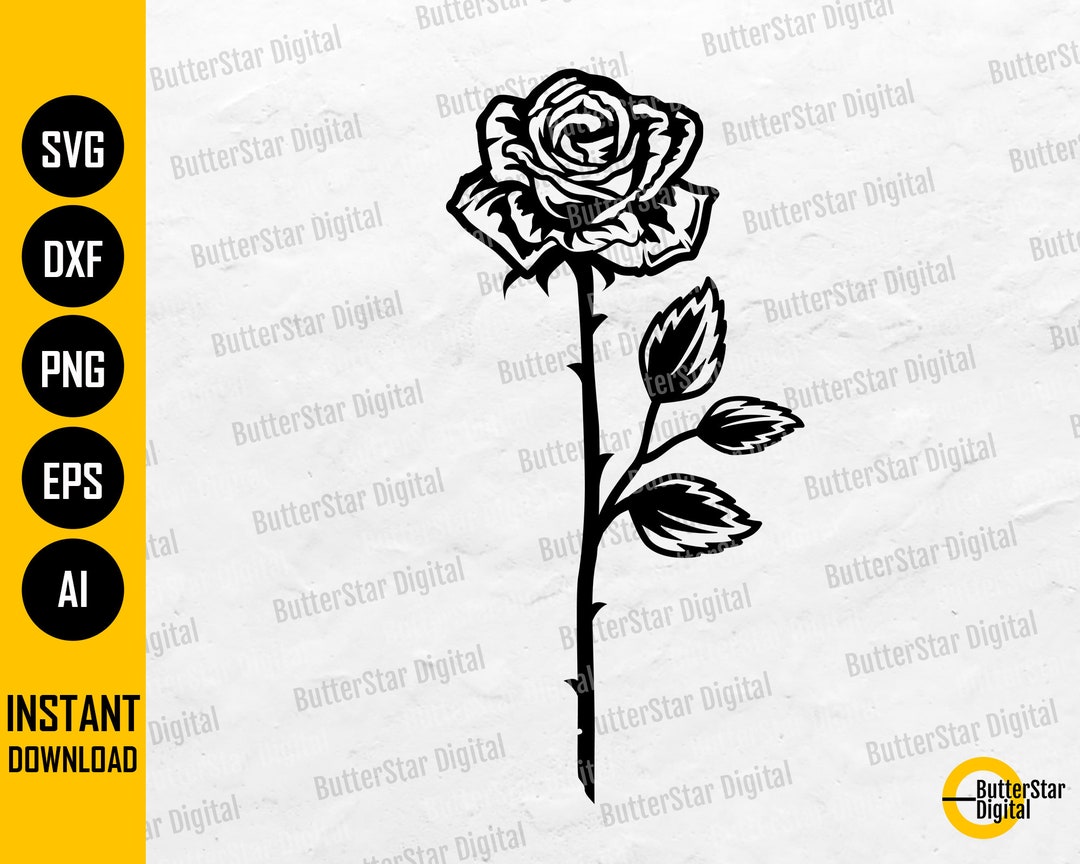 Long Stem Rose SVG | Cute Flower T-shirt Stencil Vinyl Drawing ...