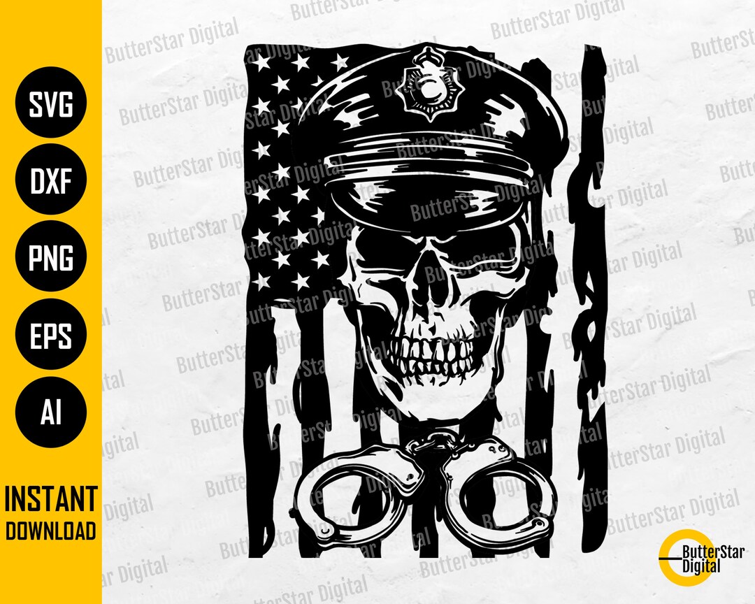 US Police Skull SVG American Cop Svg USA Flag Patrol Vehicle 911 ...