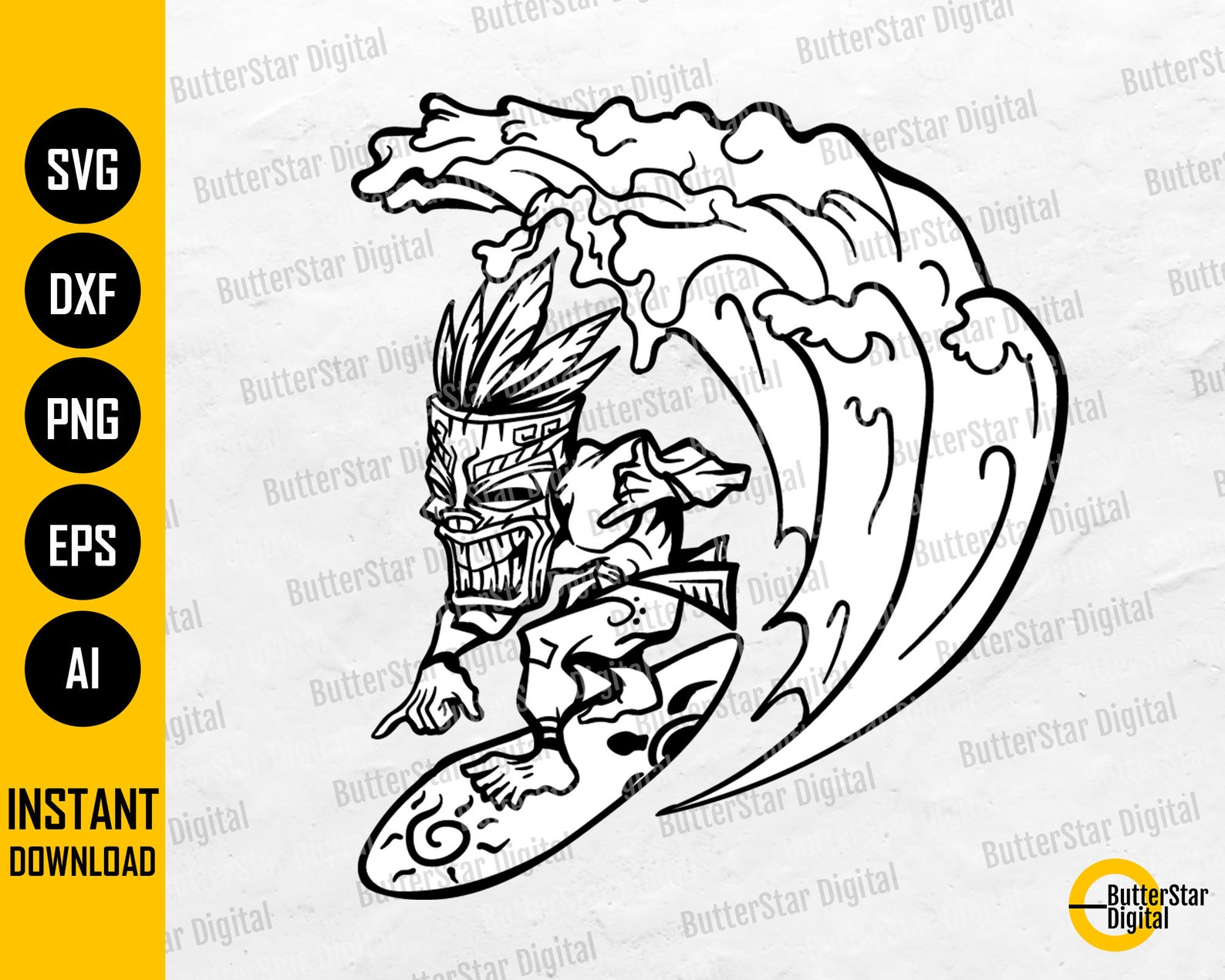 Tiki Man Surfing SVG | Tiki SVG | Surf Waves Fun Hawaiian Sea Ocean ...
