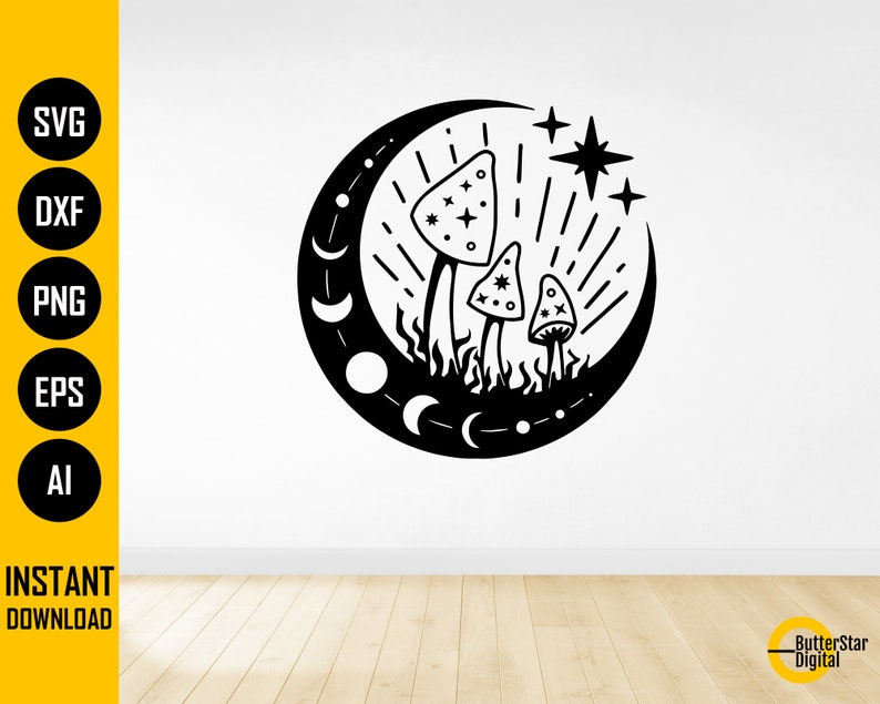 Mushroom Moon SVG Celestial SVG Mystical SVG Boho Svg - Etsy