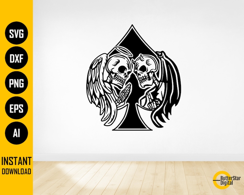 Spade Angel & Devil SVG Skeleton SVG Playing Cards Decal - Etsy