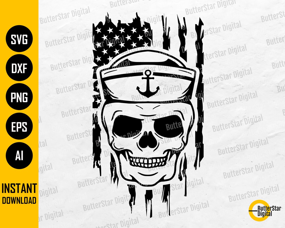 American Sailor Skull SVG US Navy War Veteran Distressed - Etsy