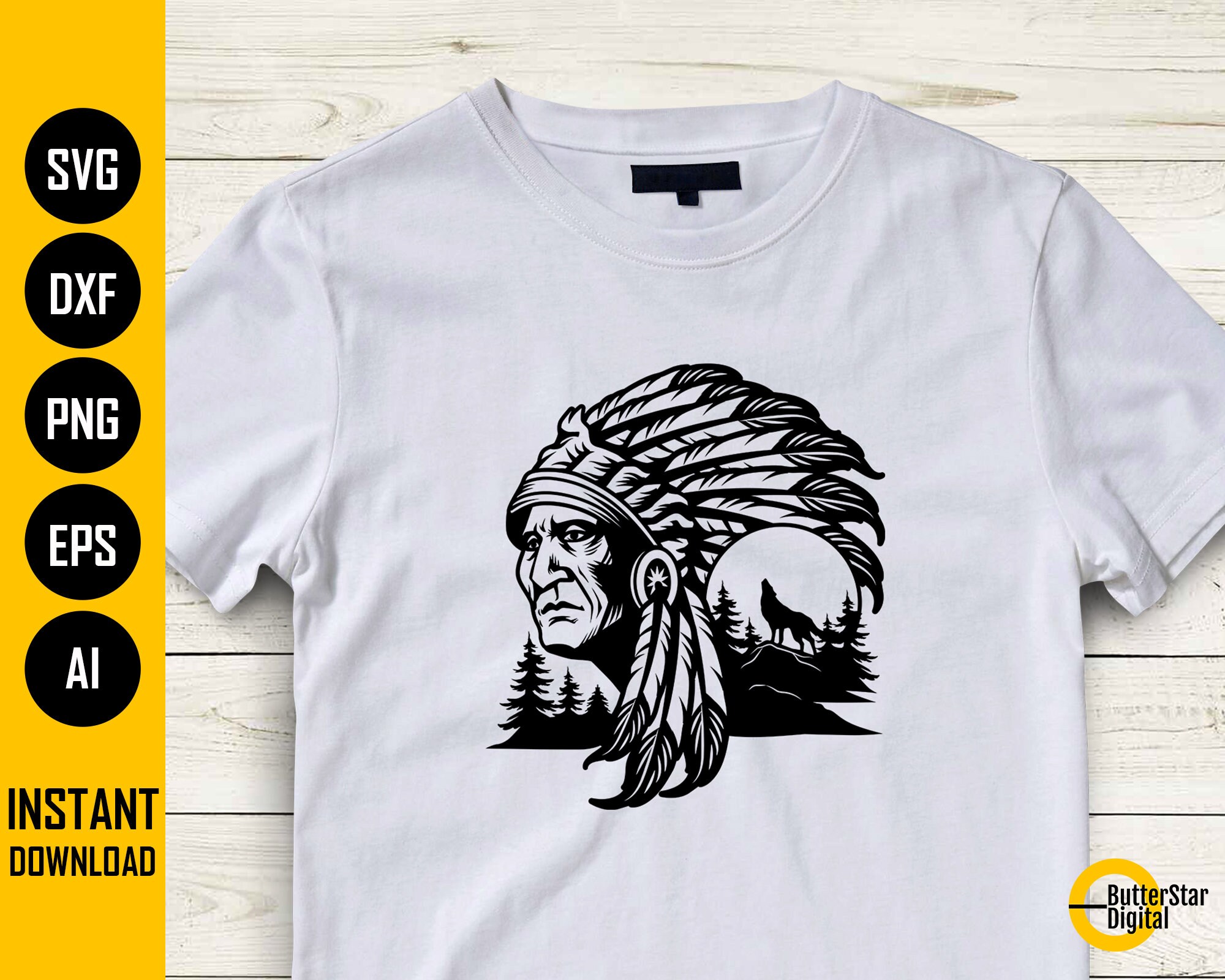 Native American SVG | Village Chief Head Dress Feathers Tribe Tattoo T ...