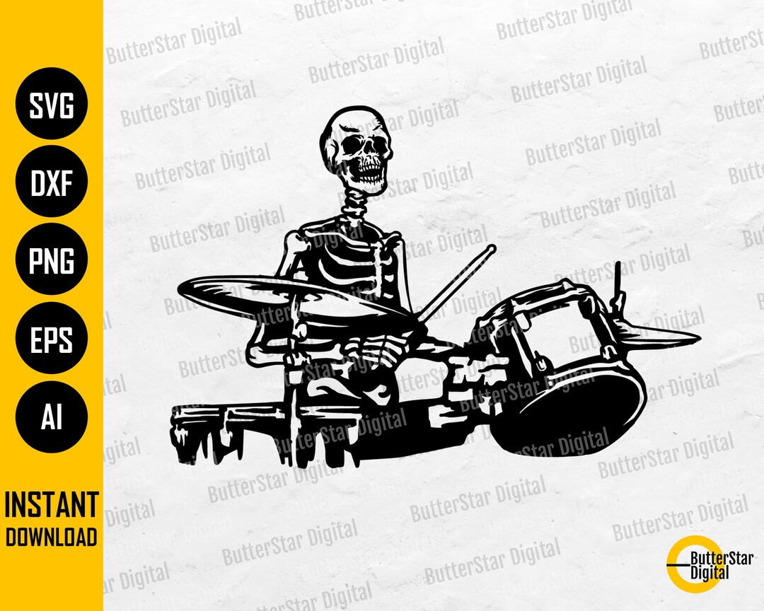Skeleton Drummer SVG | Rock and Roll SVG | Musician T-shirt Decal ...
