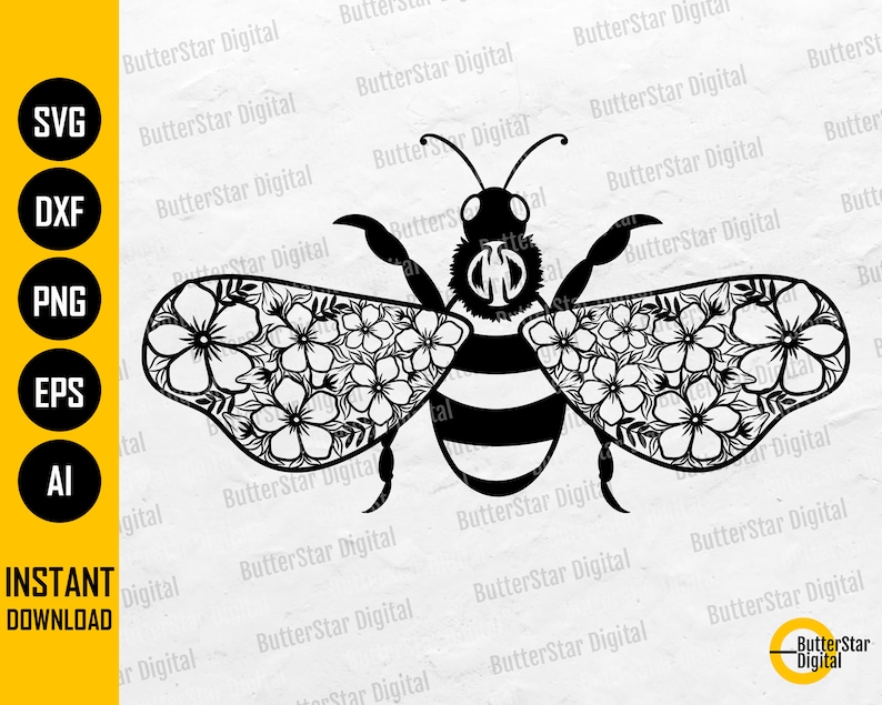 Abeja Floral SVG / Alas de Flor SVG / Insect Camiseta Gráficas ...