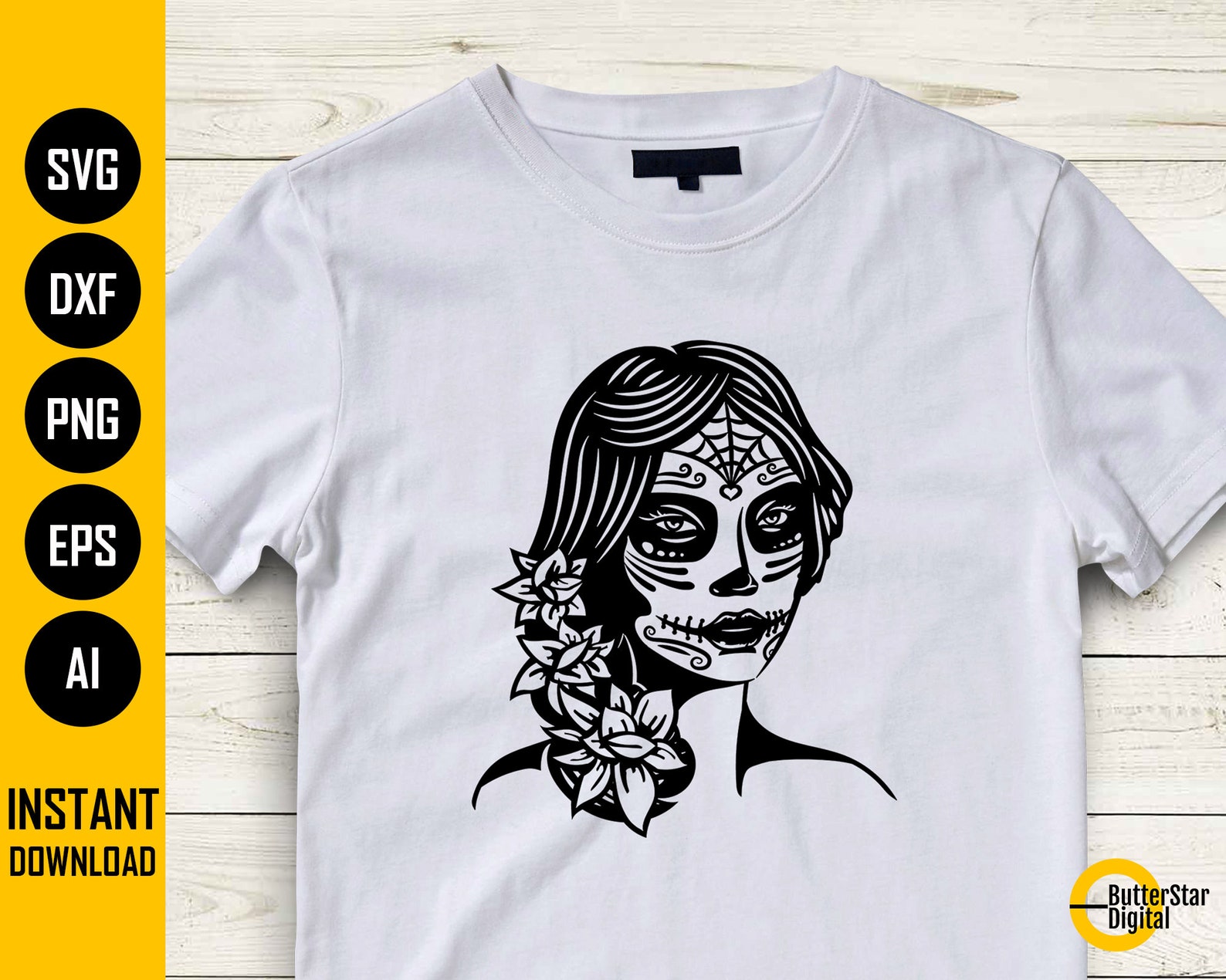 Floral Sugar Skull Girl SVG Catrina SVG Calavera SVG Dia - Etsy