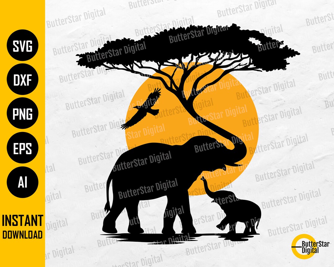 Elephant Tree Trunk SVG | Africa SVG | Morning Sun Sunrise Afternoon ...