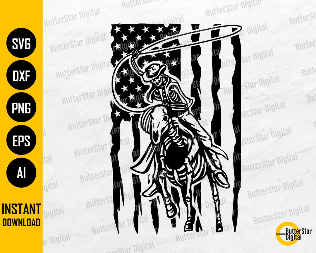 US Skeleton Roper SVG | American Cowboy Decal T-shirt Sticker Clip Art ...