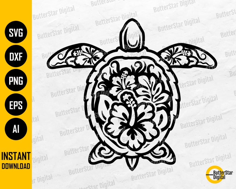 Hibiscus Turtle SVG | Tropical SVG | Island Summer Beach Dive Swim Sea ...