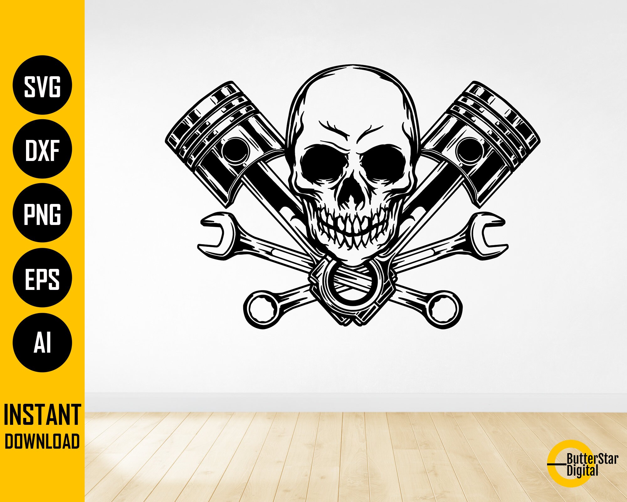 Piston Skull SVG Crossbones SVG Mechanic T-shirt Decal | Etsy Australia