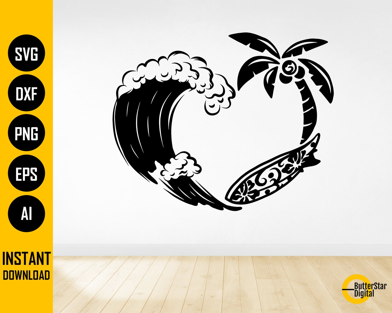 Surfing Heart SVG Surf Love SVG Tropics Island Palm Trees Surfboard ...