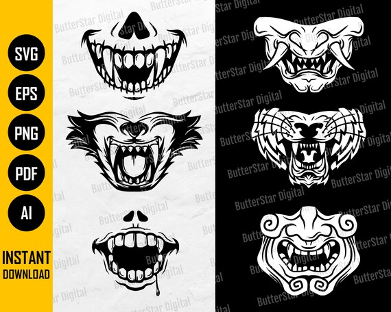 Fangs BUNDLE Face Mask SVG Scary Horrifying Teeth Facemask | Etsy