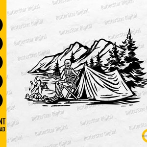Camping Skeleton SVG | Happy Camper SVG | Camp T-shirt Graphics Decal ...