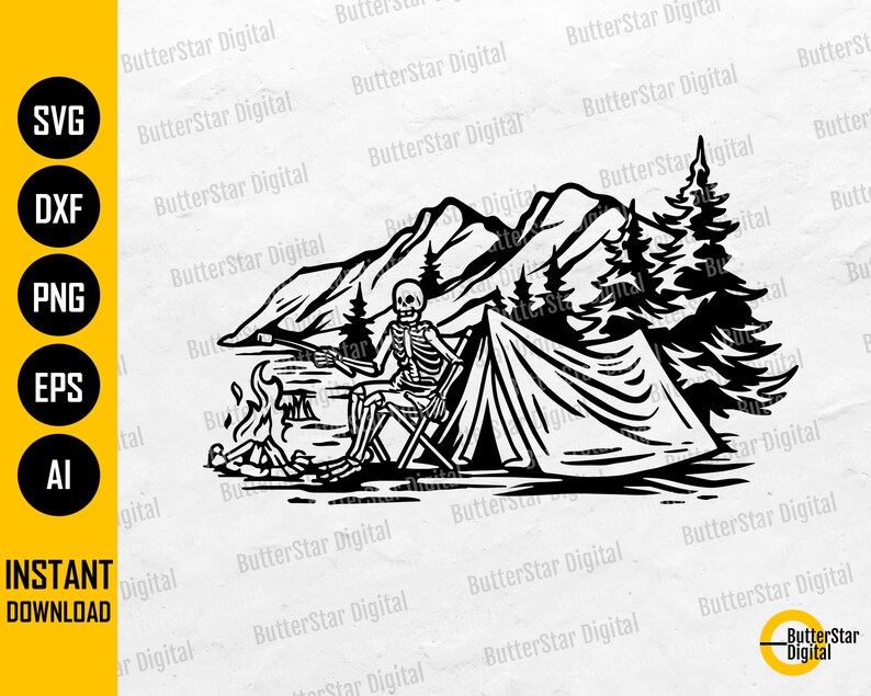 Camping Skeleton SVG | Happy Camper SVG | Camp T-shirt Graphics Decal ...