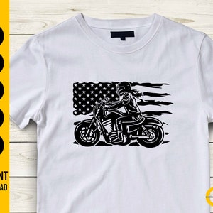 American Lady Biker SVG | USA Flag Motorcycle T-shirt Decal Sticker ...