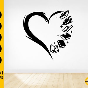Books Heart SVG Book Lover SVG HTV Vinyl Stencil T-shirt Decal Sticker ...