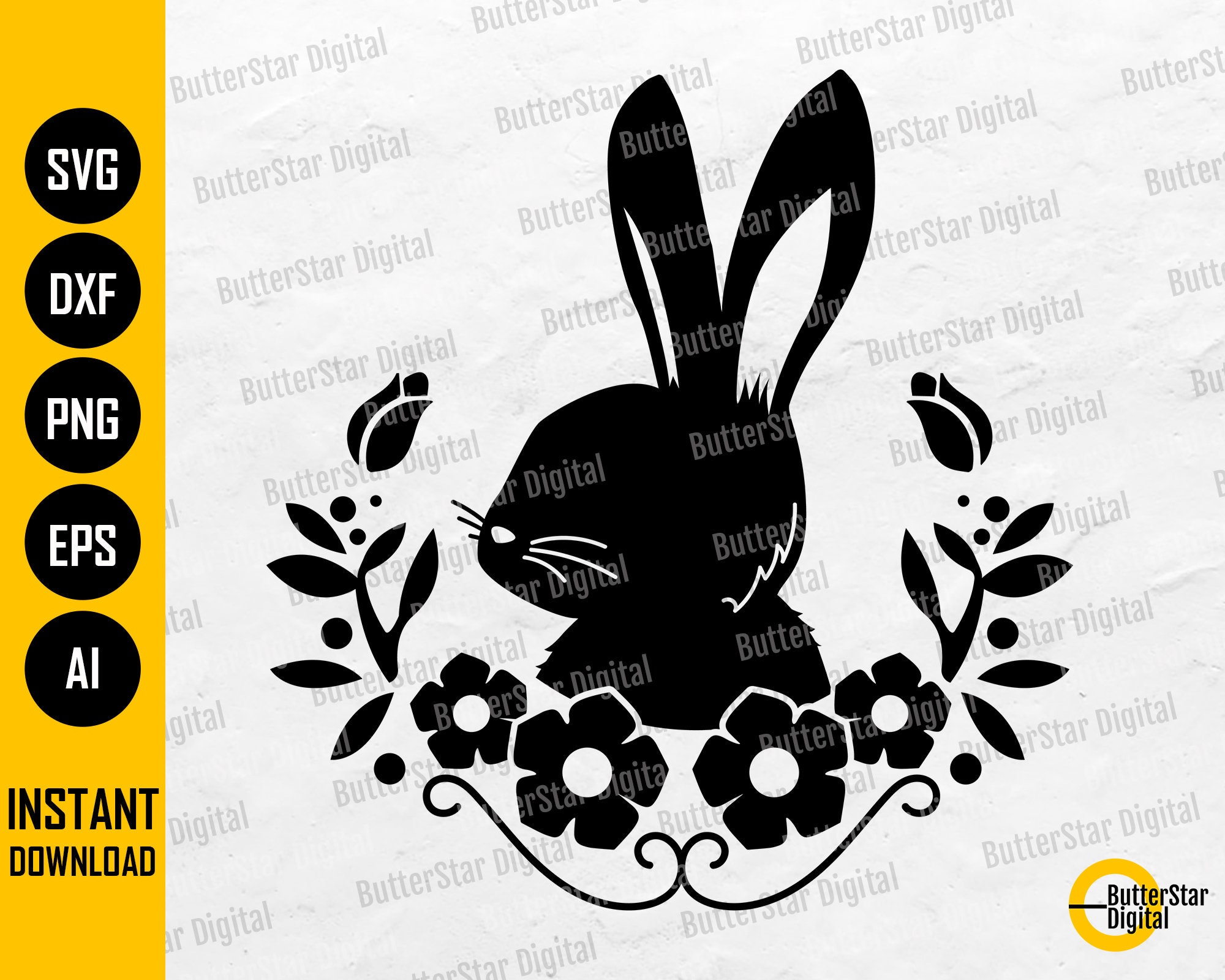 Floral Bunny Head SVG Flower Rabbit SVG Cute Easter Decal - Etsy