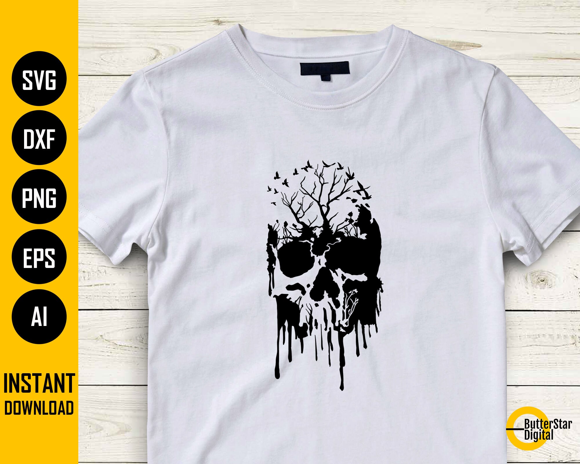 Spooky Forest Skull SVG / Dead Tree SVG / Gothic Decal T-Shirt Graphics ...