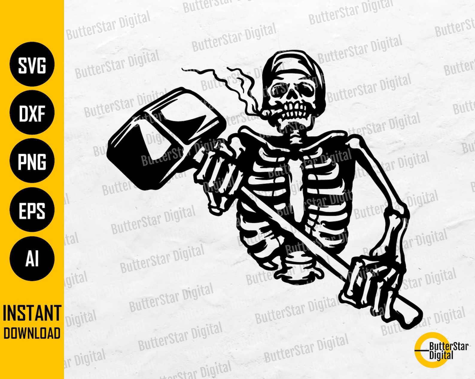 Skeleton With Sledgehammer SVG | Demolition SVG | Break Destroy Wreck ...