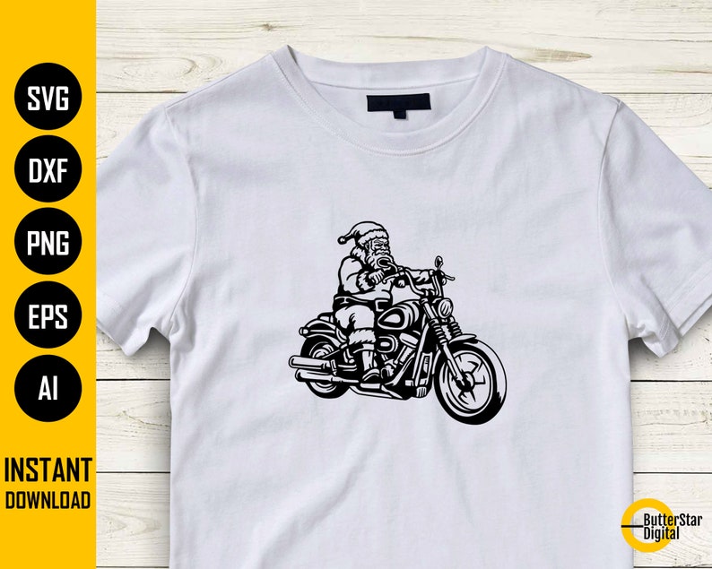 Biker Santa Claus SVG Holiday Motorcycle Rider T-shirt Decal - Etsy