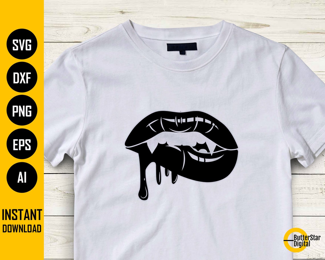 Vampire Biting Lips SVG | Horror SVG | Halloween Decal Shirt Tattoo ...